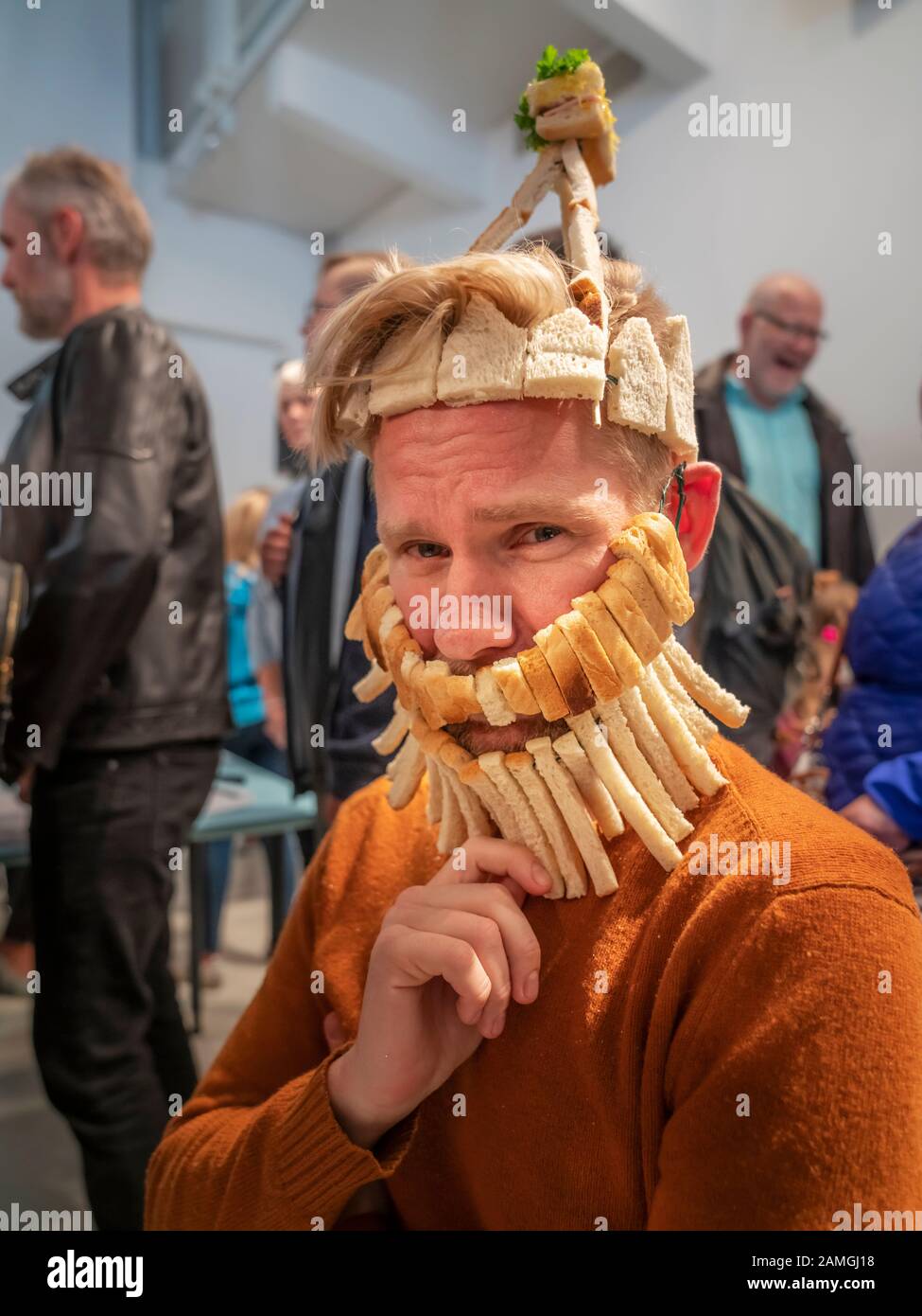 Man with a bread moustache, beard and hat, Cultural Day, (Menningarnott ...