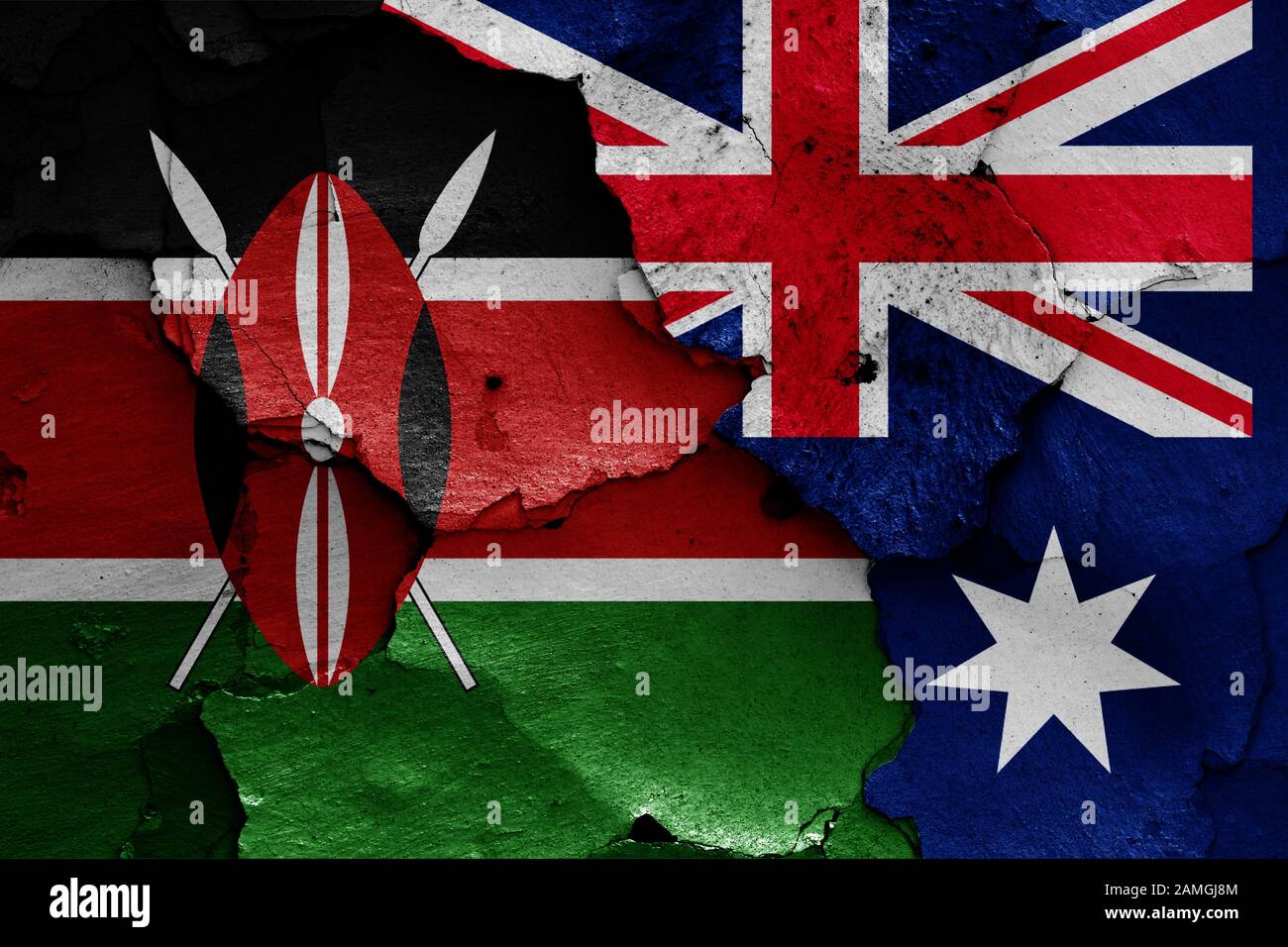 flags of Kenya and Australia painted on cracked wall Stock Photo - Alamy