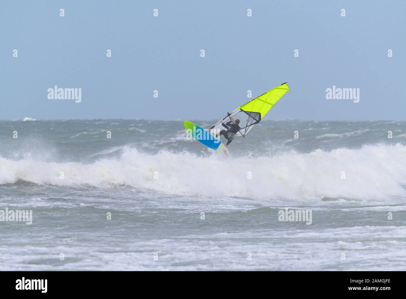 Breaking Wave with surfer, Vorupor, Nationalpark Thy, Thisted, North ...