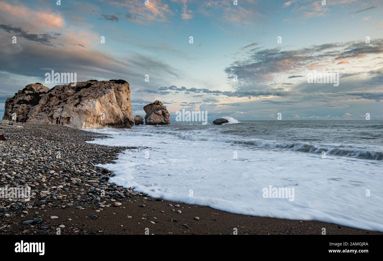 Seascape with windy waves during stormy weather at the rocky coastal ...