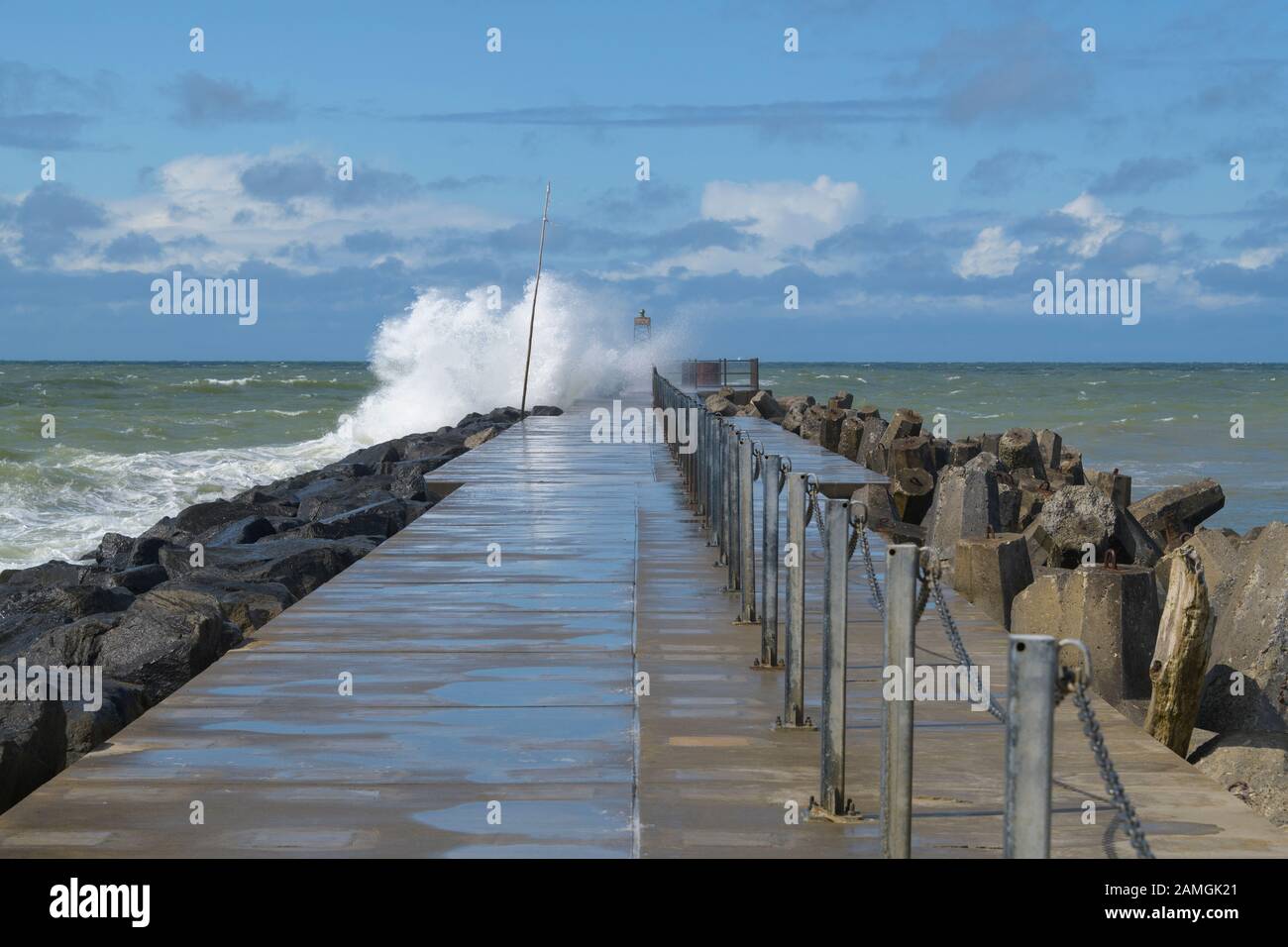 Pier at storm, Vorupor, Nationalpark Thy, Thisted, North Sea, North ...