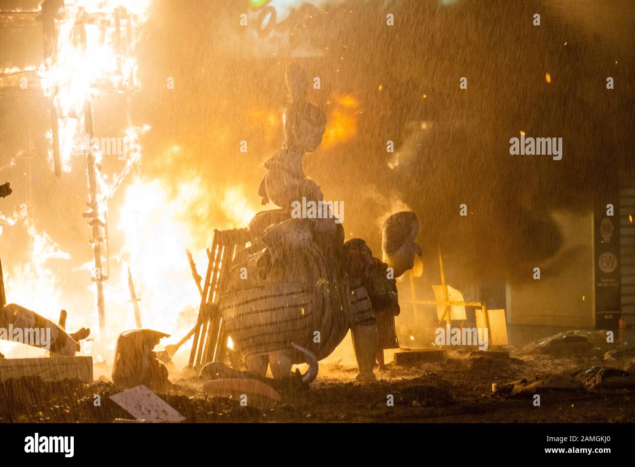 Cream Night. End of the feast of Fallas, when all papermache models on ...