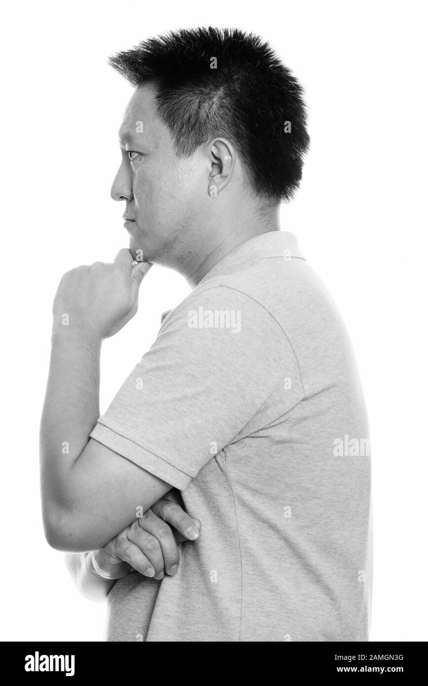 Profile view of Japanese man thinking in black and white Stock Photo ...