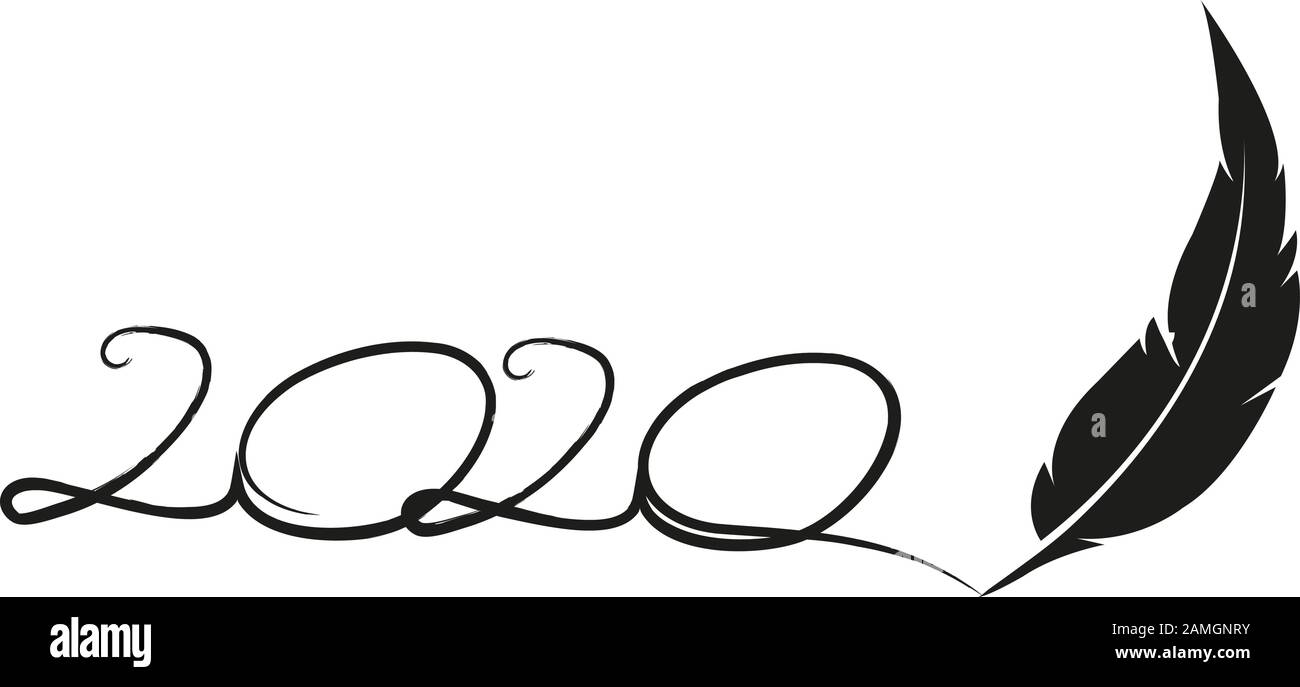 2020 hand drawn sign written by feather pen calligraphy isolated on ...