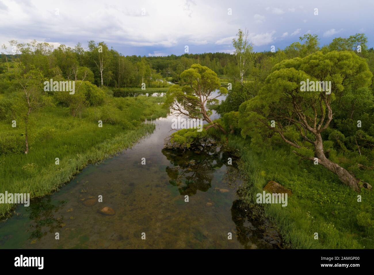 Above the Izvarka River on a cloudy July day (aerial photography ...