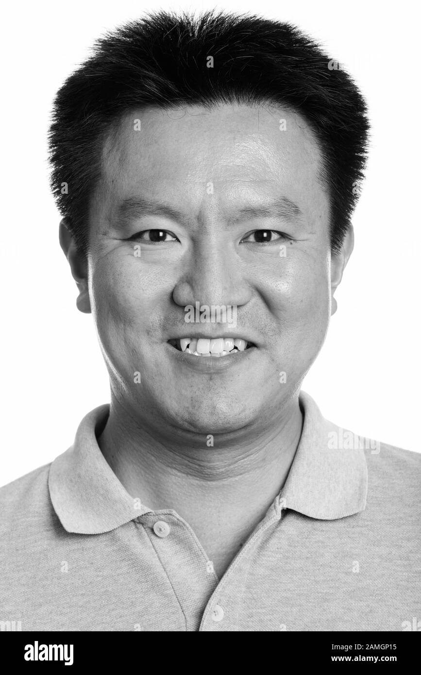 Face of happy Japanese man smiling in black and white Stock Photo - Alamy