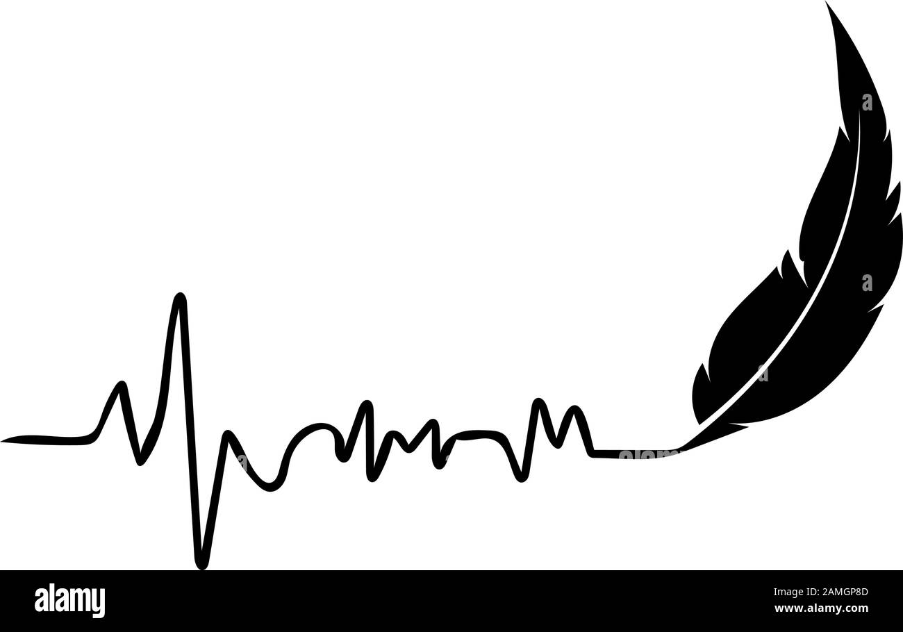 Heartbeat line hand drawn sign written by feather pen Stock Vector ...