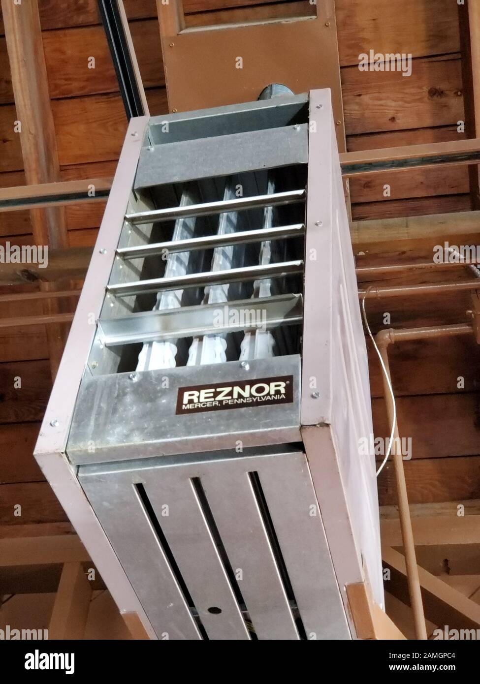 Close-up of Reznor brand natural gas heater installed in a facility in ...