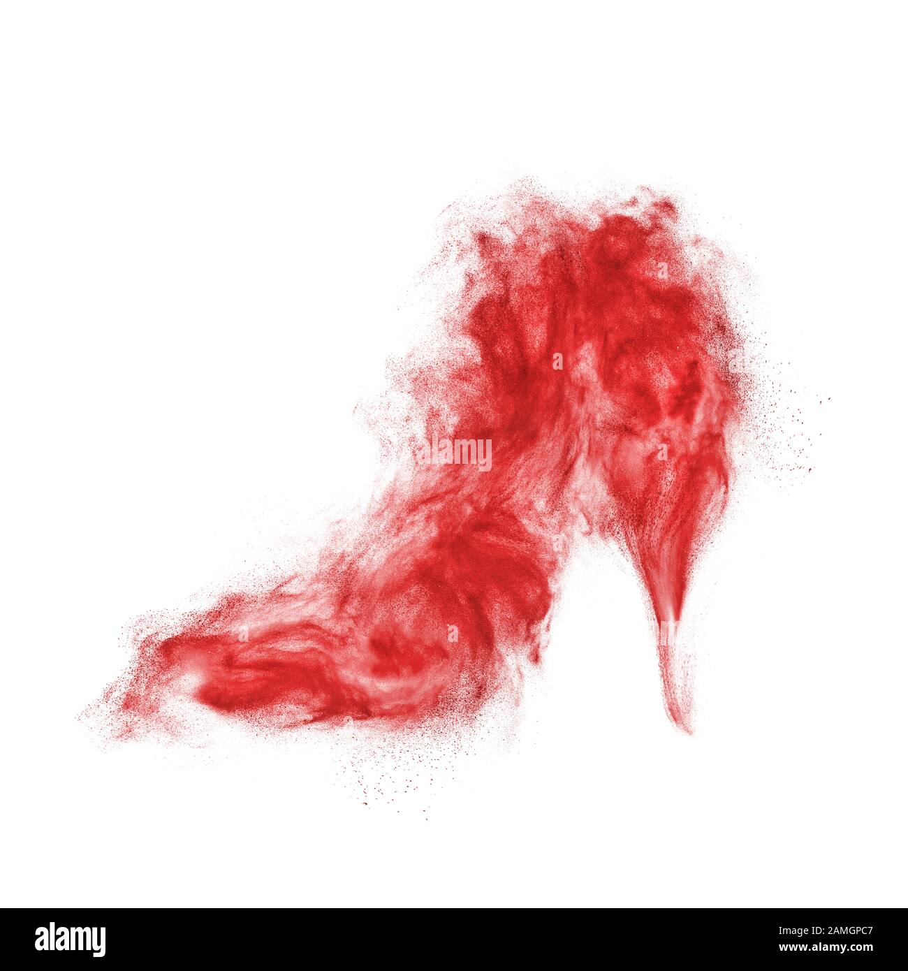 Creative red powder splash in the shape of woman shoe on the heel on a ...