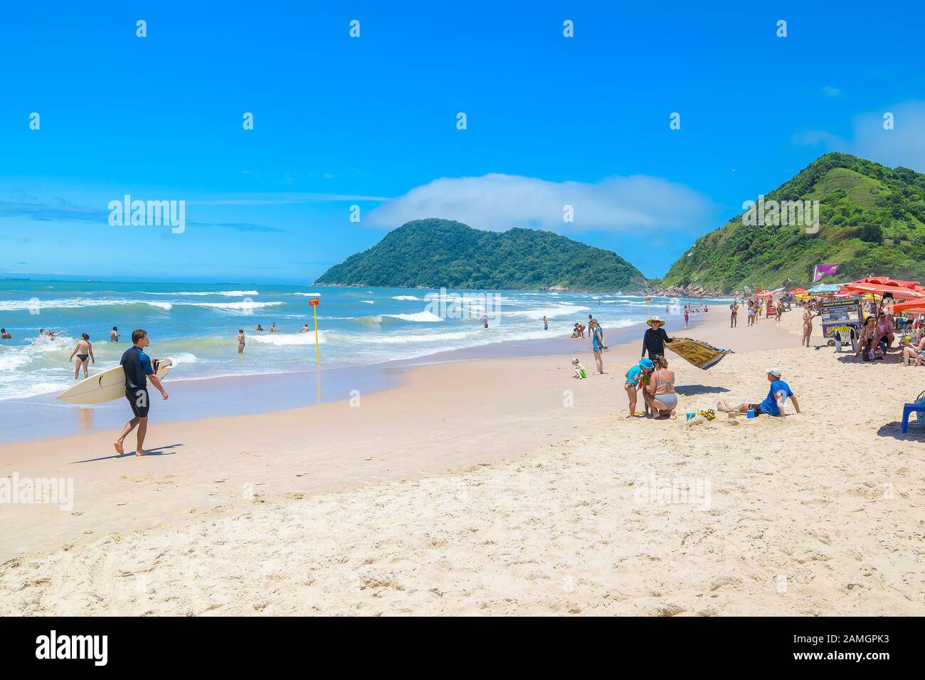 Guaruja - SP, Brazil - November 20, 2019: Beautiful Brazilian beach of ...