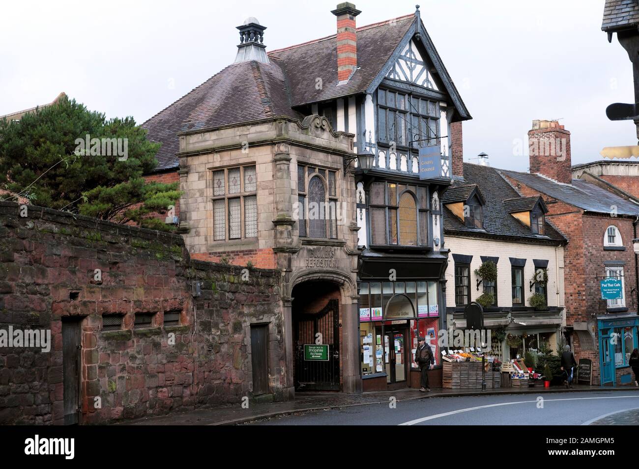 Castle Street view of shops and buildings in Shrewsbury Shropshire ...
