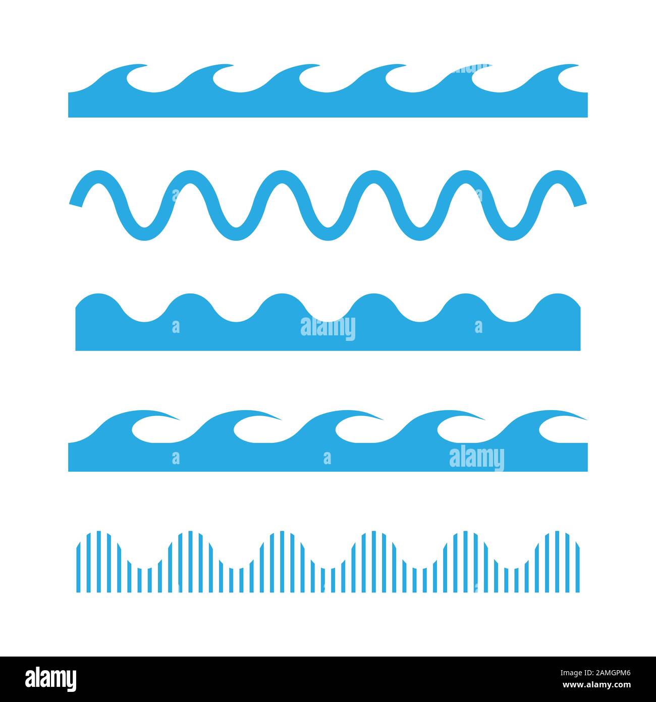 Set of sea, ocean and river waves for theme design. Isolated on a white ...