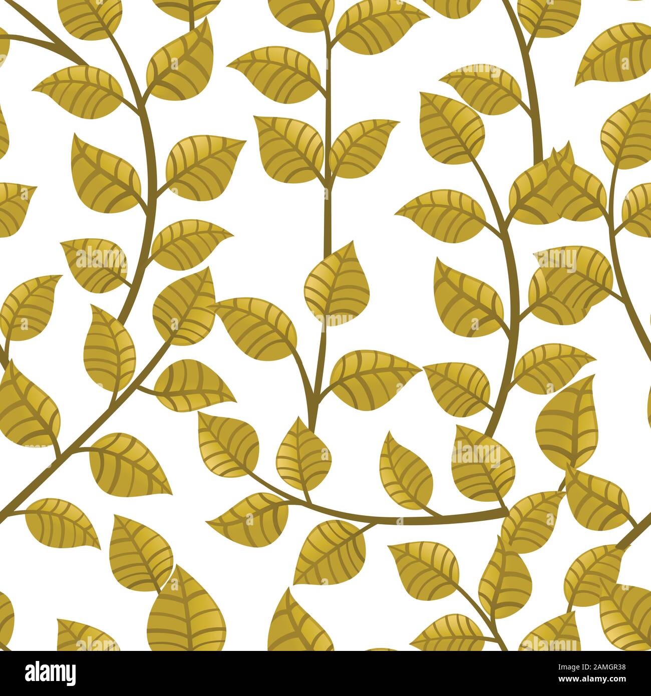 Seamless pattern of green autumn leaves on branches flat vector ...