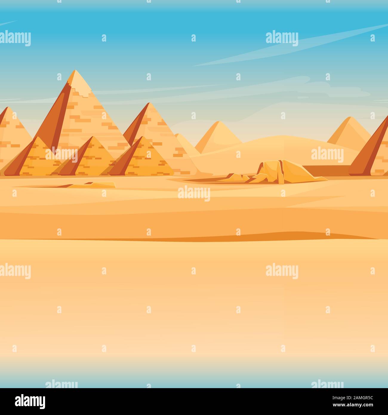 Giza Egyptian Pyramids desert landscape with sky flat vector ...