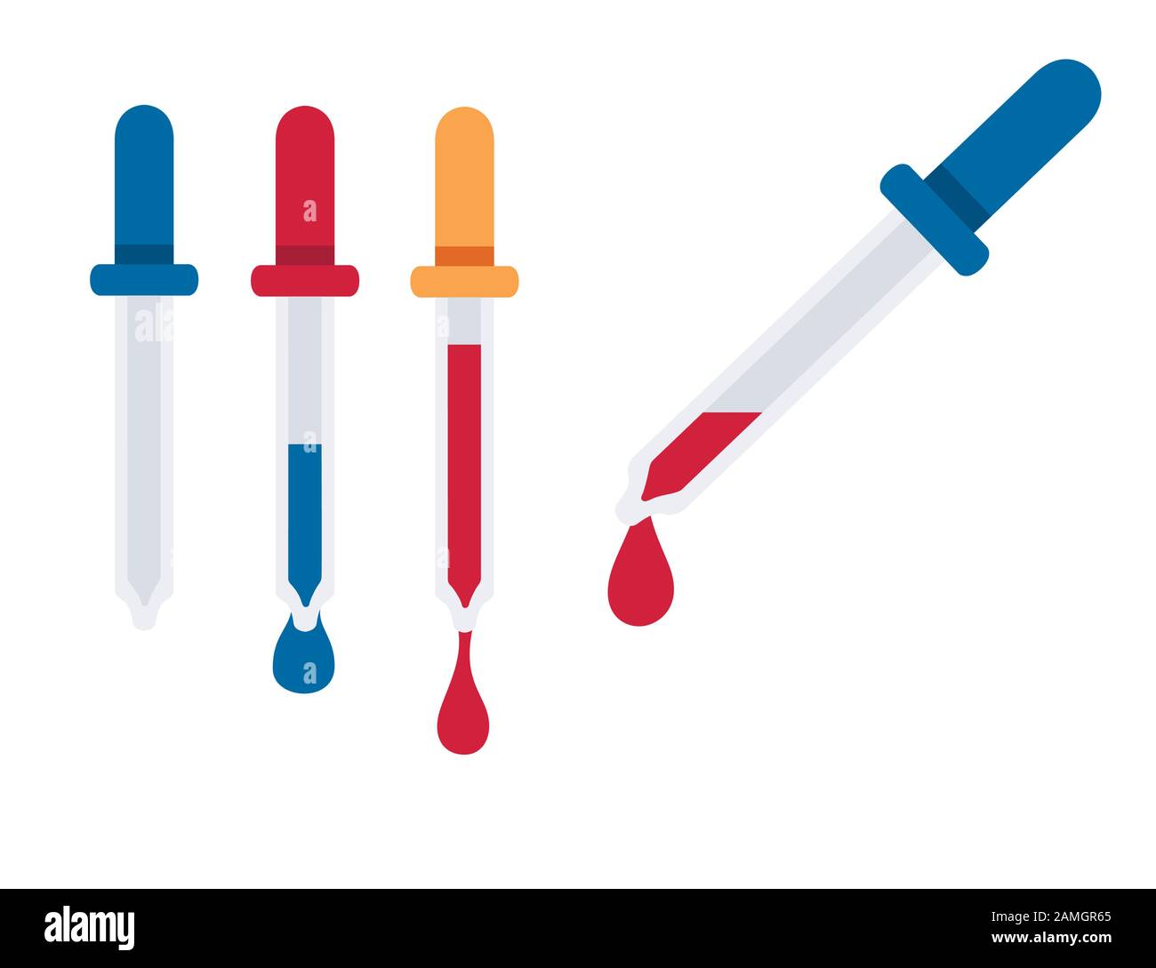 Pipettes with a drop fill and empty medical pipette flat vector ...