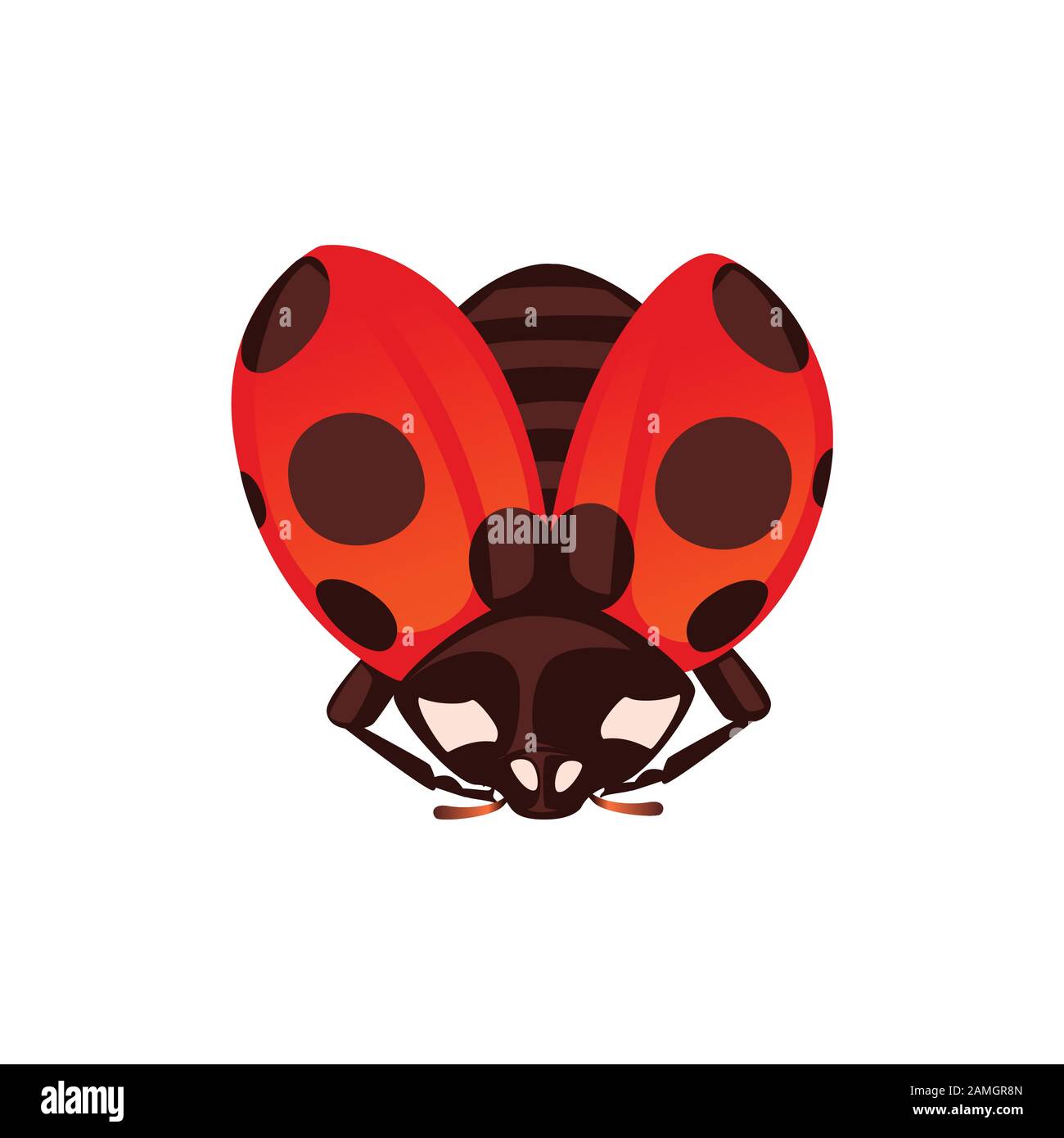 Ladybug with open shell and wings flying beetle cartoon bug design flat ...