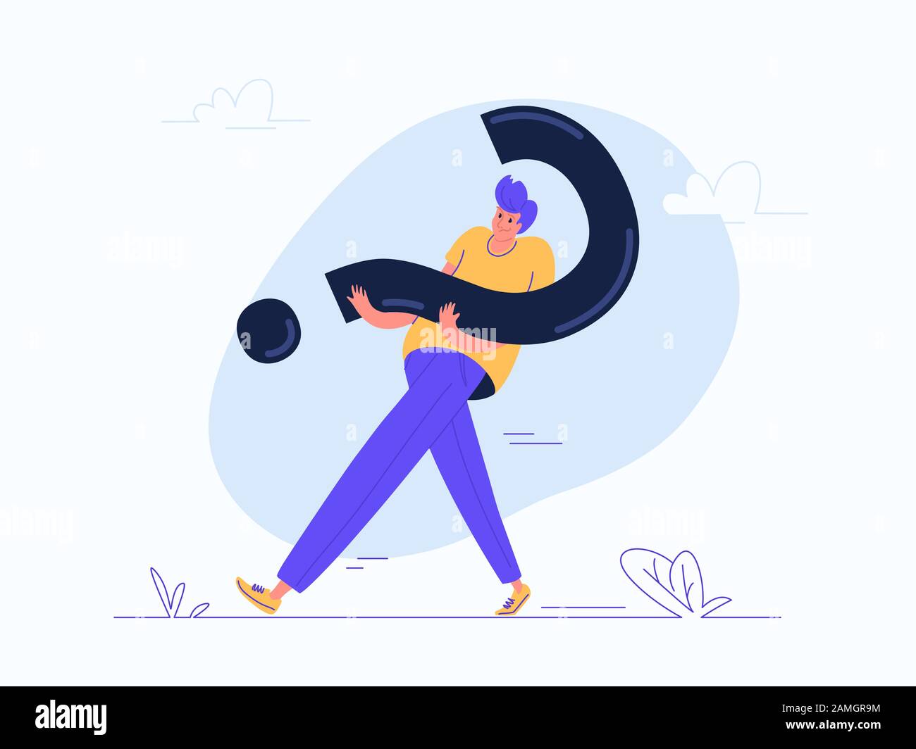 Young man carrying heavy question symbol. Flat modern concept vector ...