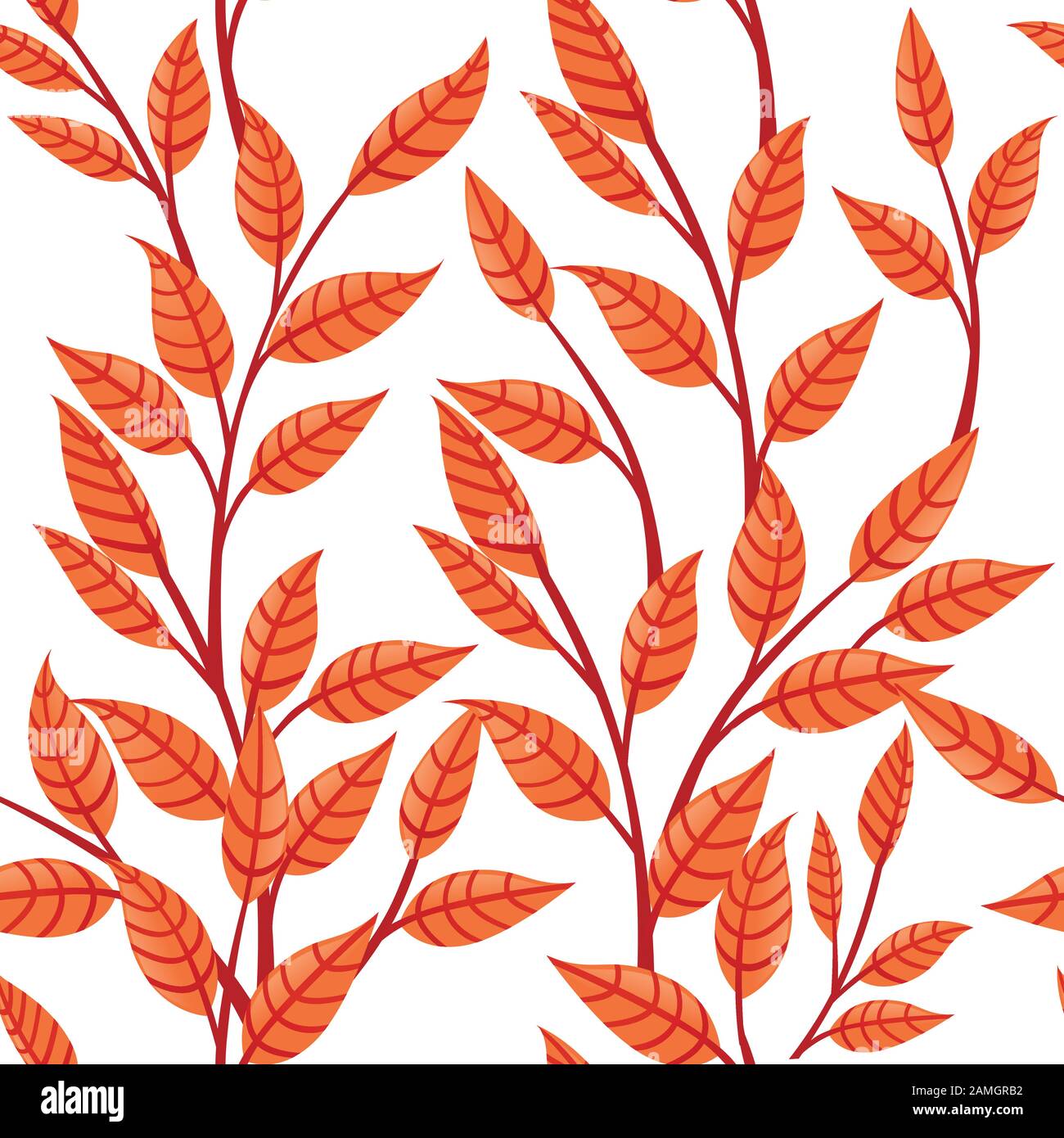 Seamless pattern of orange autumn leaves on branches flat vector ...