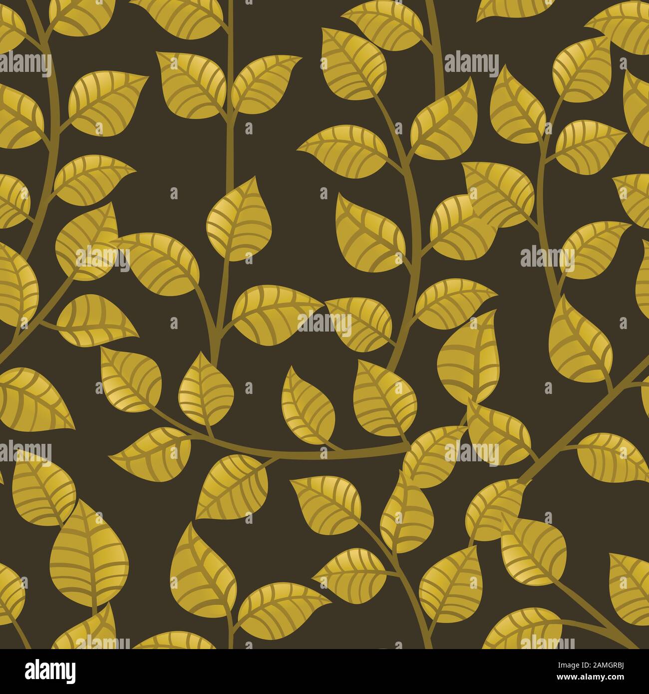 Seamless pattern of green autumn leaves on branches flat vector ...