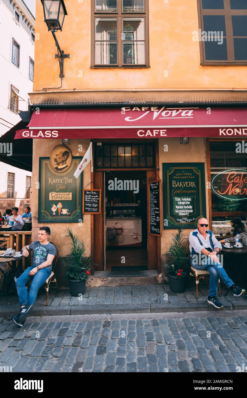 Editorial 06.20.2019 Stockholm Sweden Cafe and restaurant with terrace ...