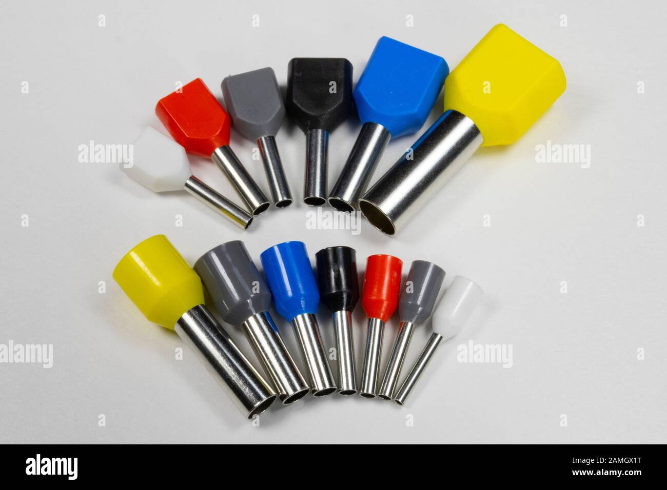 Multicolored metal-plastic tips for crimping stranded electrical wires ...
