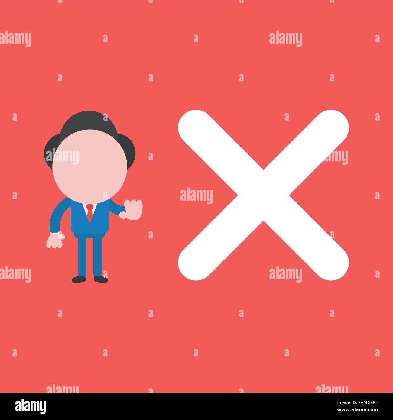 Vector illustration of faceless businessman character with x mark and ...