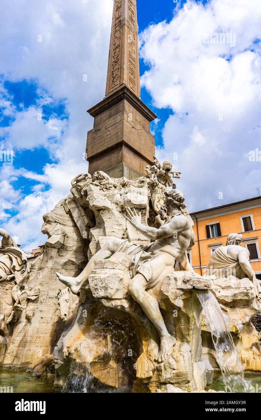 Fontana dei Quattro Fiumi at Piazza Navona in Rome, Italy, designed by ...