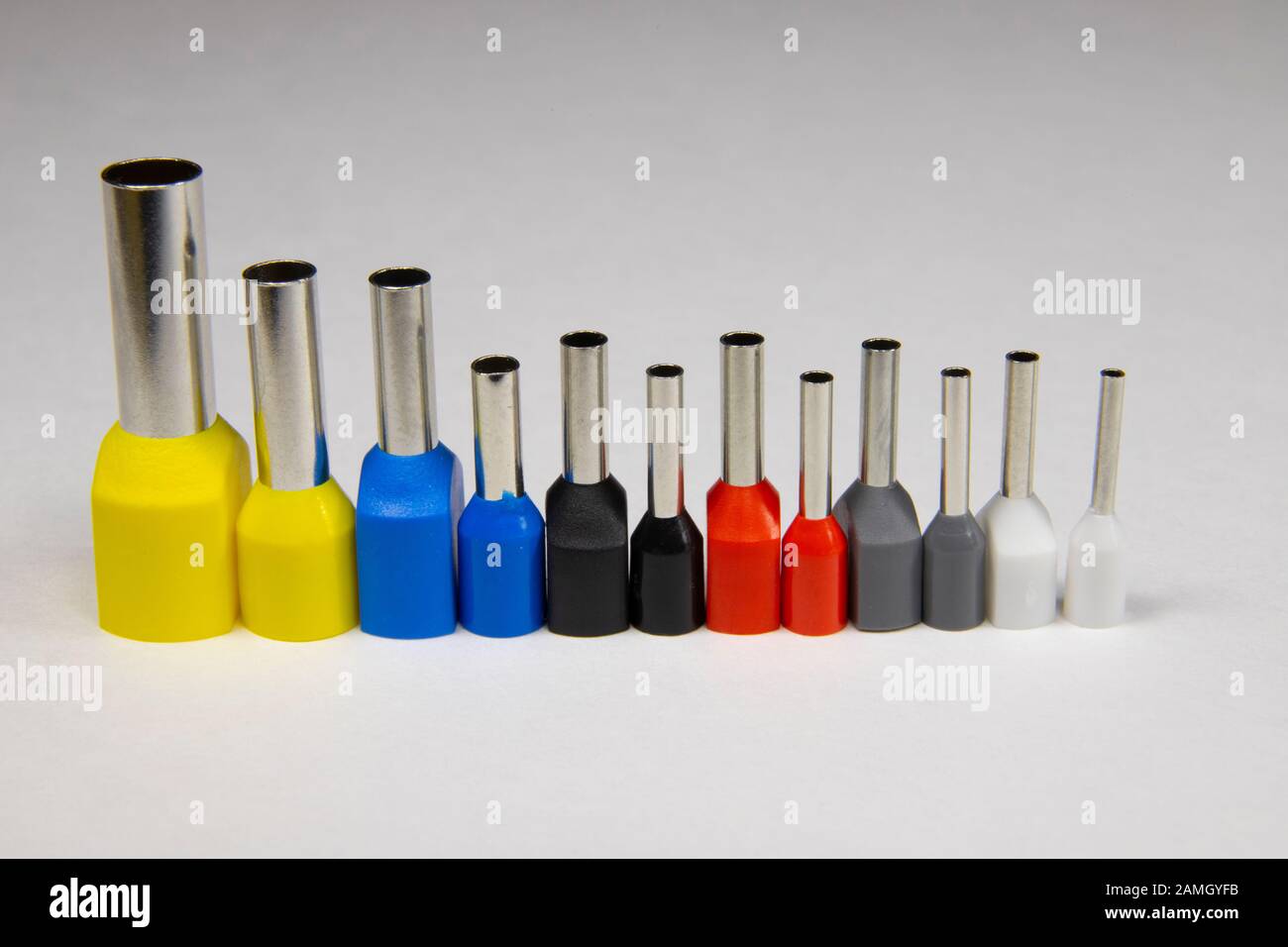 Multicolored metal-plastic tips for crimping stranded electrical wires ...