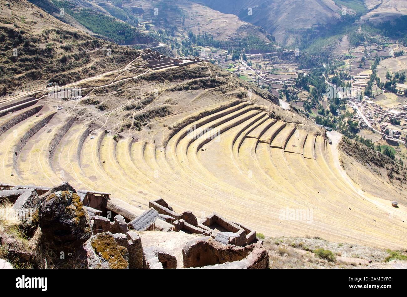 Inca terraces in Pisac, Peru Stock Photo - Alamy