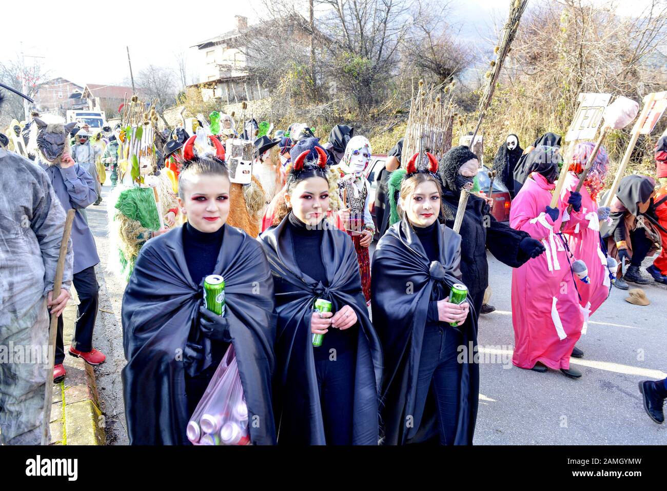 VEVCANI, MACEDONIA - 13 JANUARY , 2020: General atmosphere with dressed ...