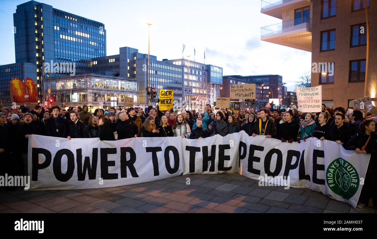 Hamburg, Germany. 13th Jan, 2020. Climate activists demonstrate during ...