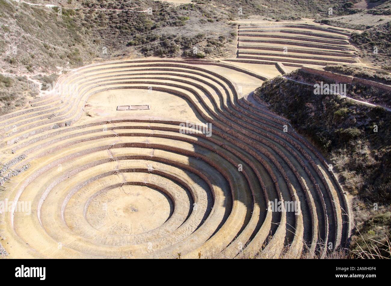 Round agricultural terraces Moray made by Inca empire near Cusco, Peru ...