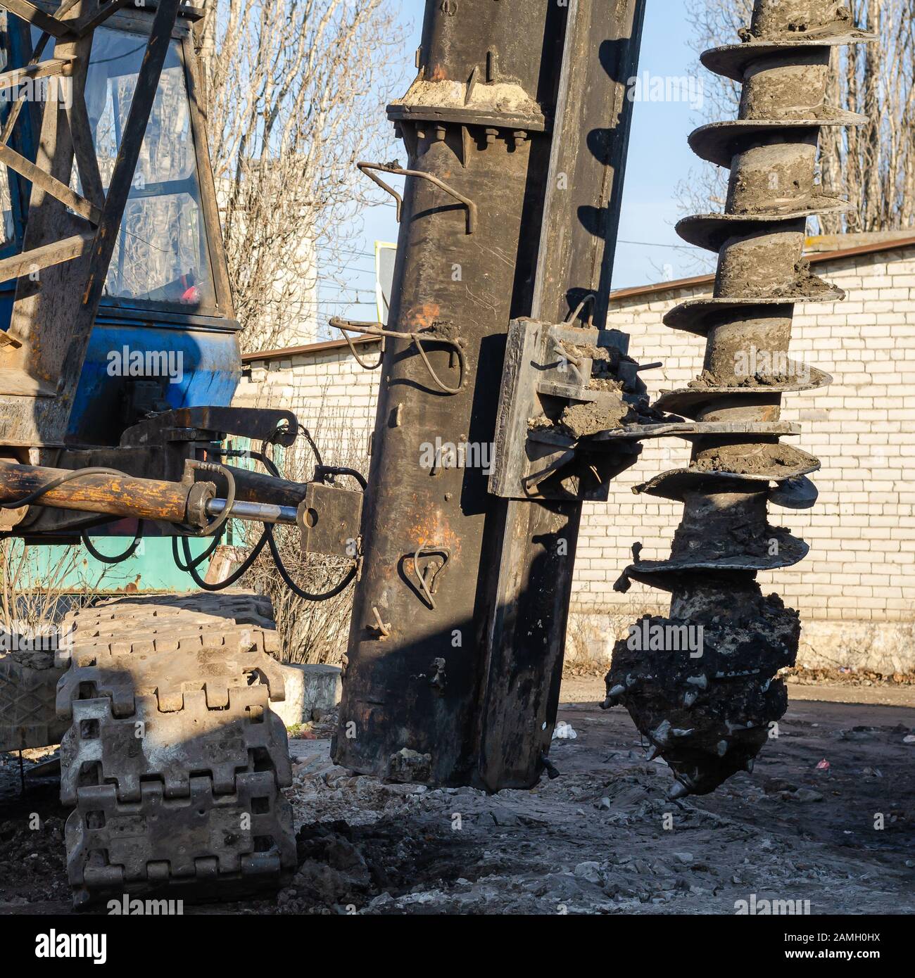 Crawler Drilling Rig. Side view. Selective focus. Outside Without ...