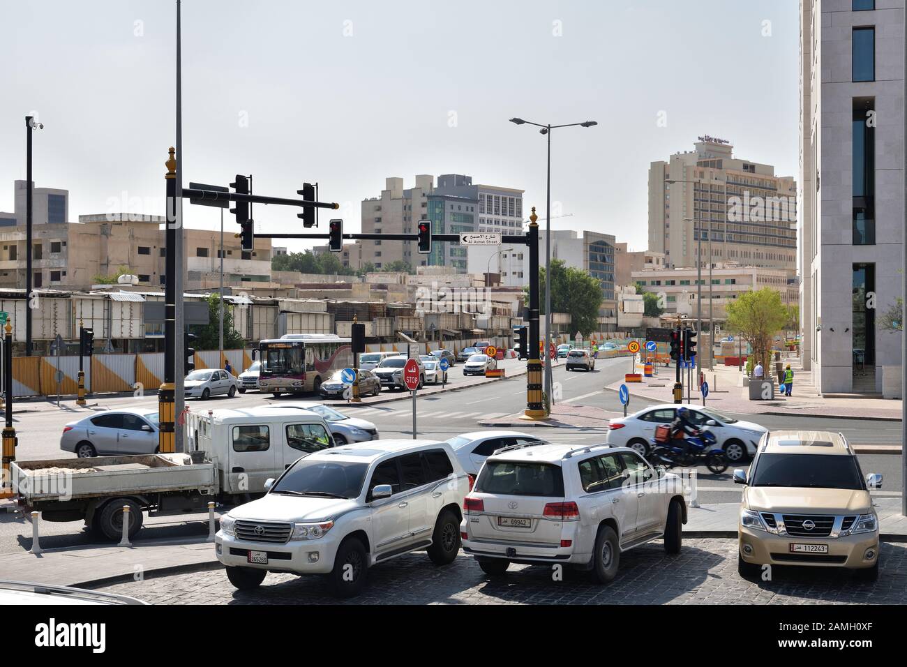 Doha, Qatar - Nov 21. 2019. Intersection Al Asmakh and Ali Bin Abdullah ...
