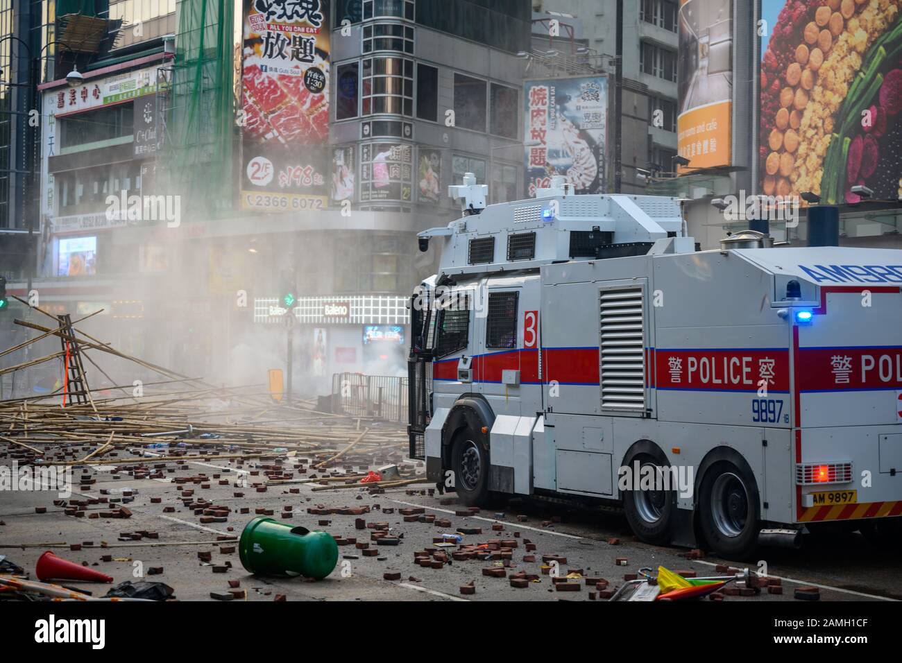 PolyU, Hong Kong - Nov 18, 2019: The second day of the Siege of PolyU ...