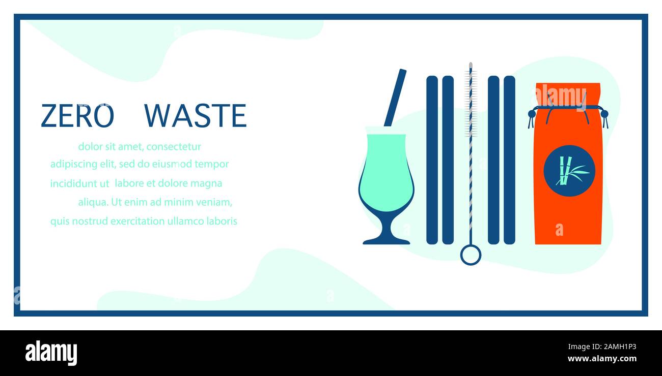 Vector illustration Reusable cocktail straws, brush for cleaning straws ...