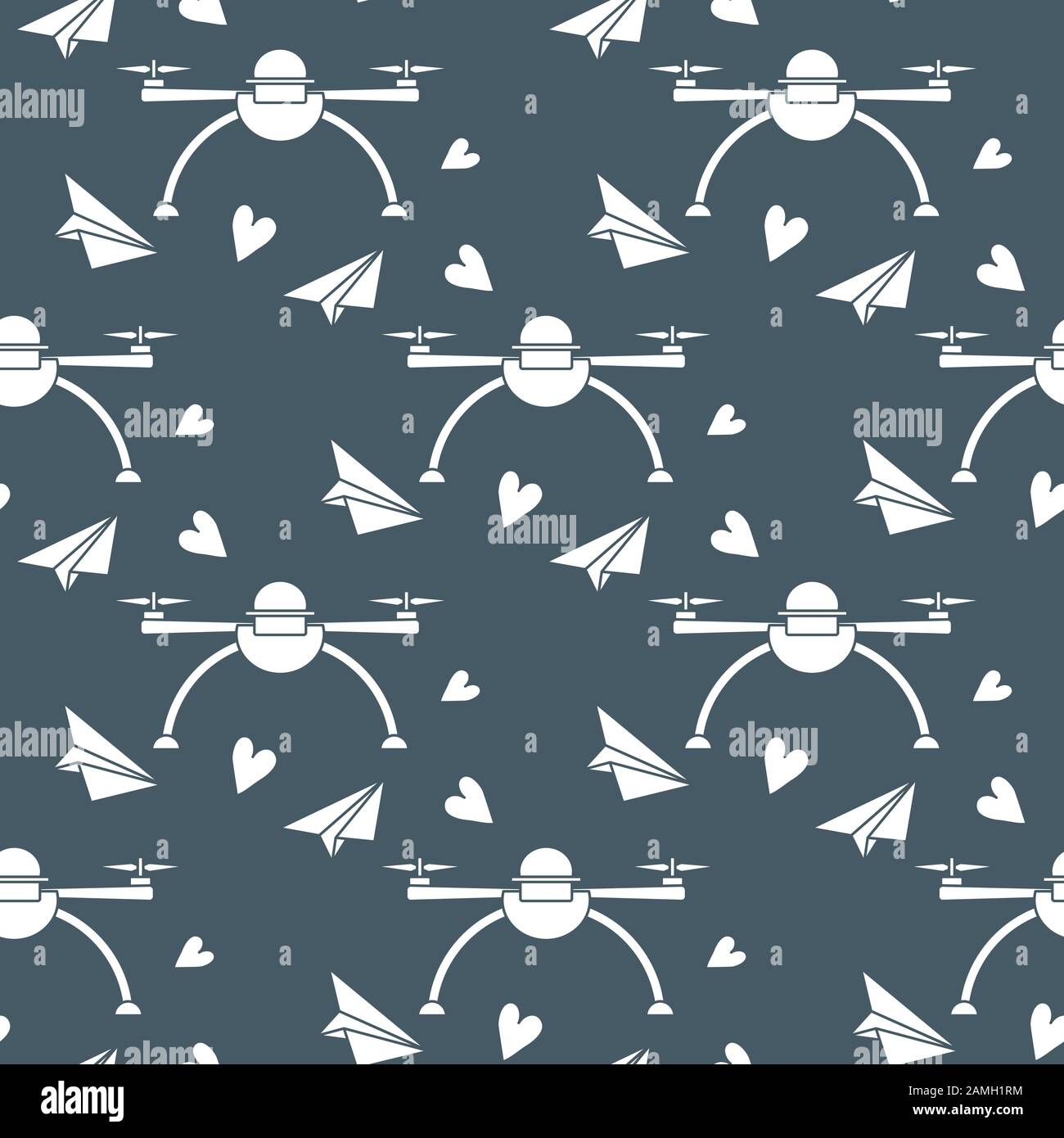 Vector seamless pattern Drone, paper airplane, hearts Valentine's day ...
