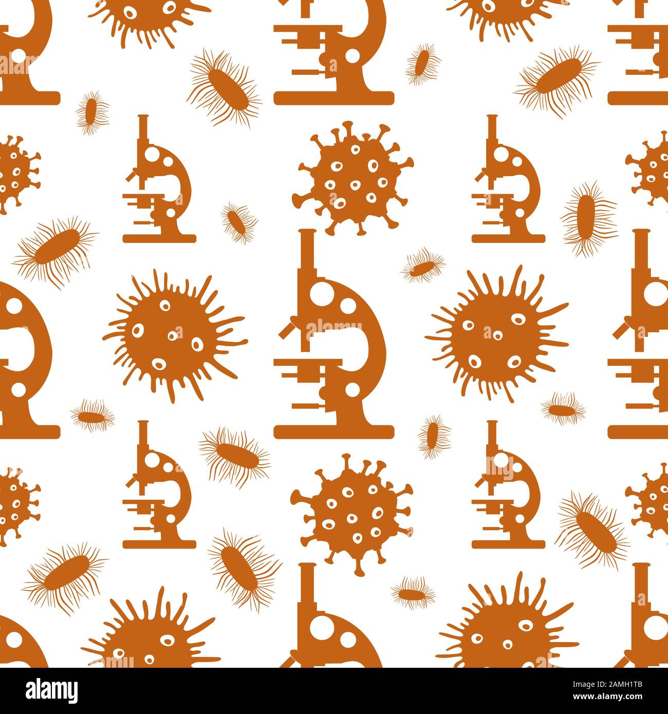Vector seamless pattern microscope, microbe, virus, bacteria, disease ...
