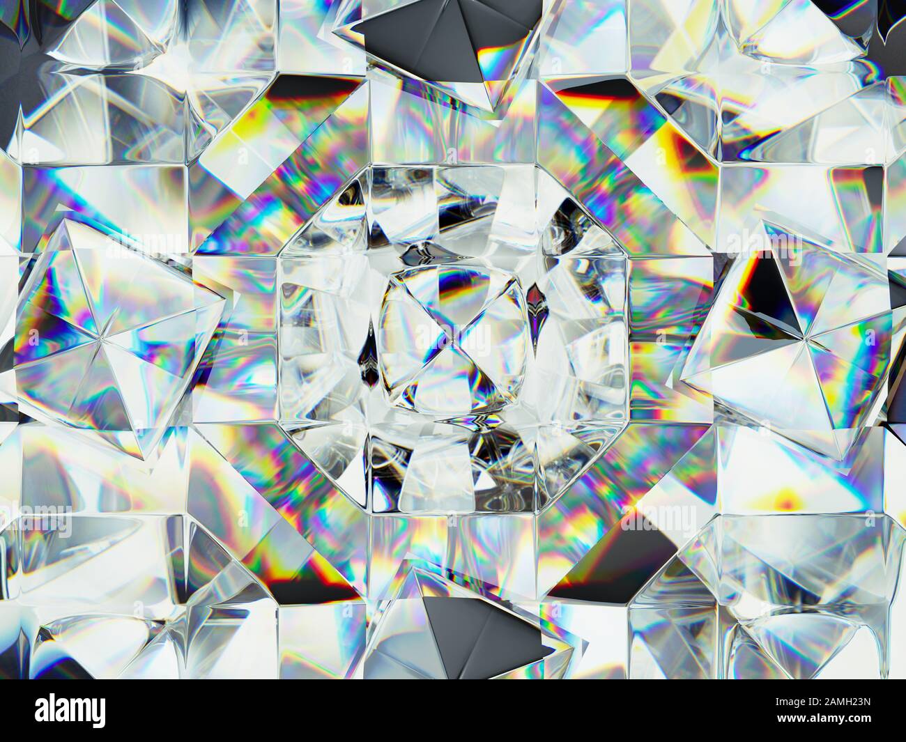 diamond structure extreme closeup and kaleidoscope. top view of round ...