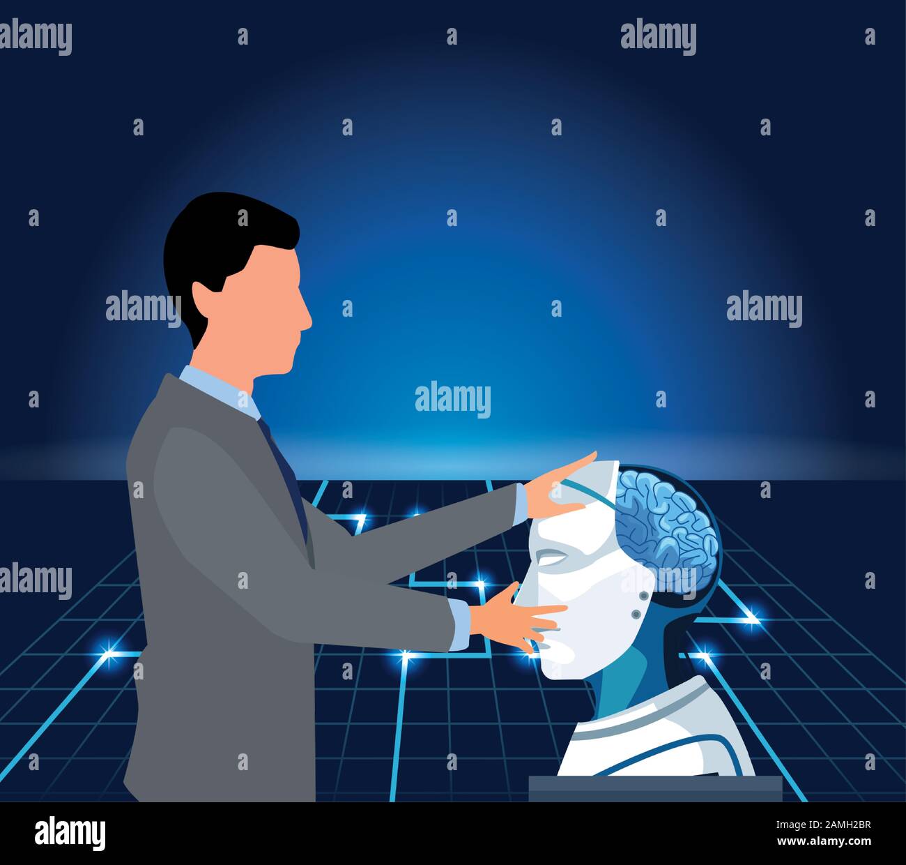 artificial intelligence technology man and cyborg with human brain ...