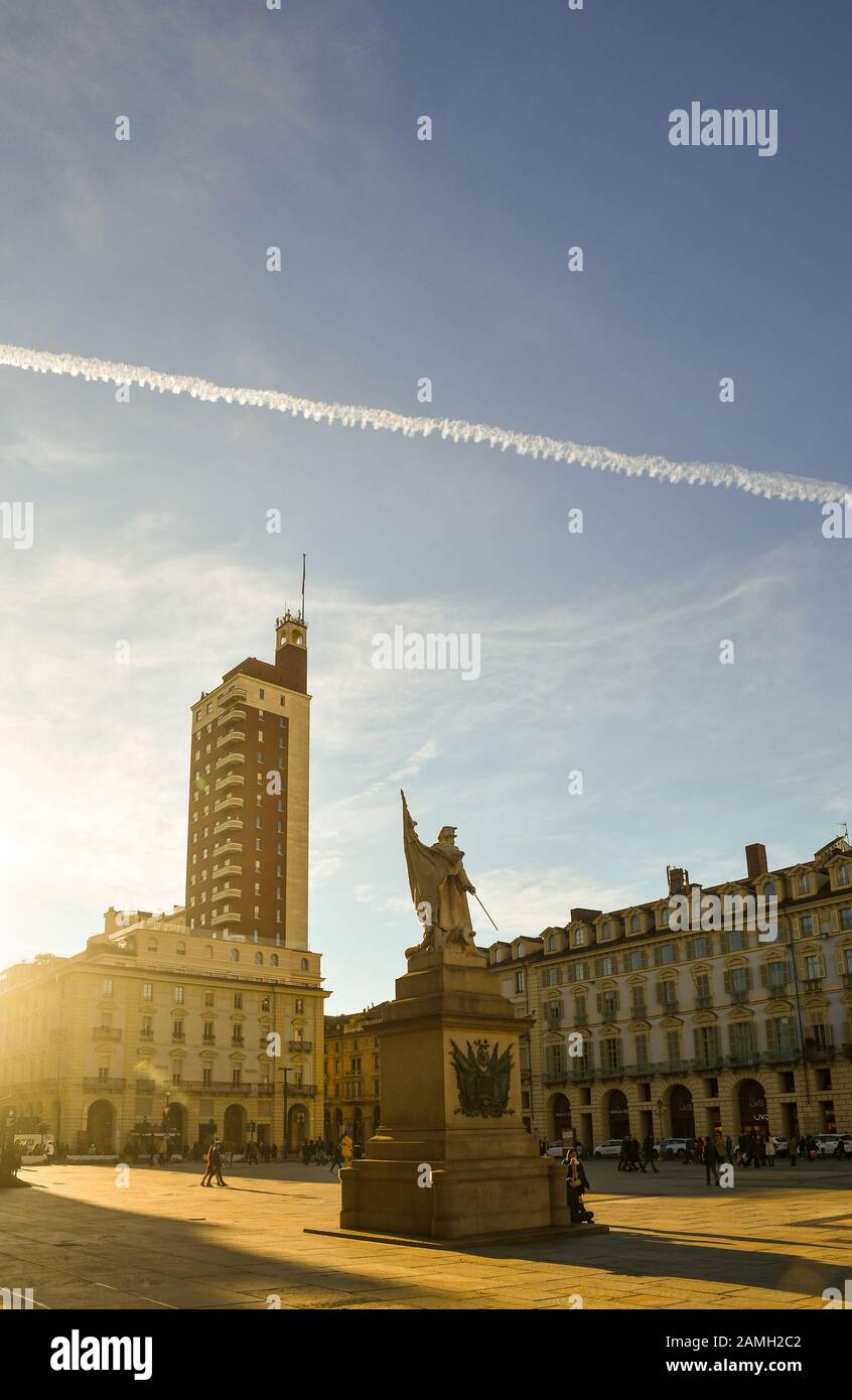 Piazza Castello square in the city centre with the Monument to the ...