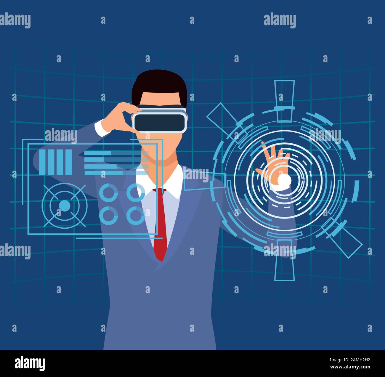 artificial intelligence technology man using vr goggles function ...
