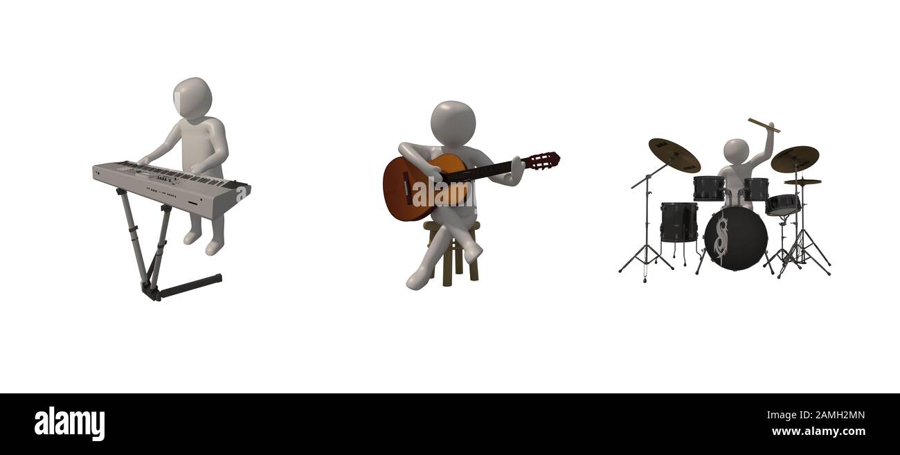3d illustrator group of career musician symbols on a gray background ...