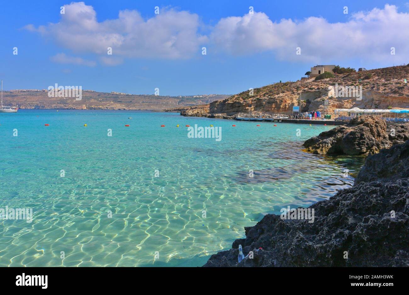 Beautiful Blue Lagoon with crystal clear water at Malta on a sunny day ...