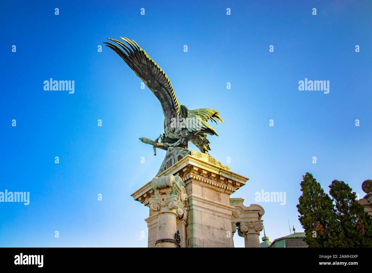 Eagle on the gate to the Buda castle, Budapest, Hungary. It is bronze ...