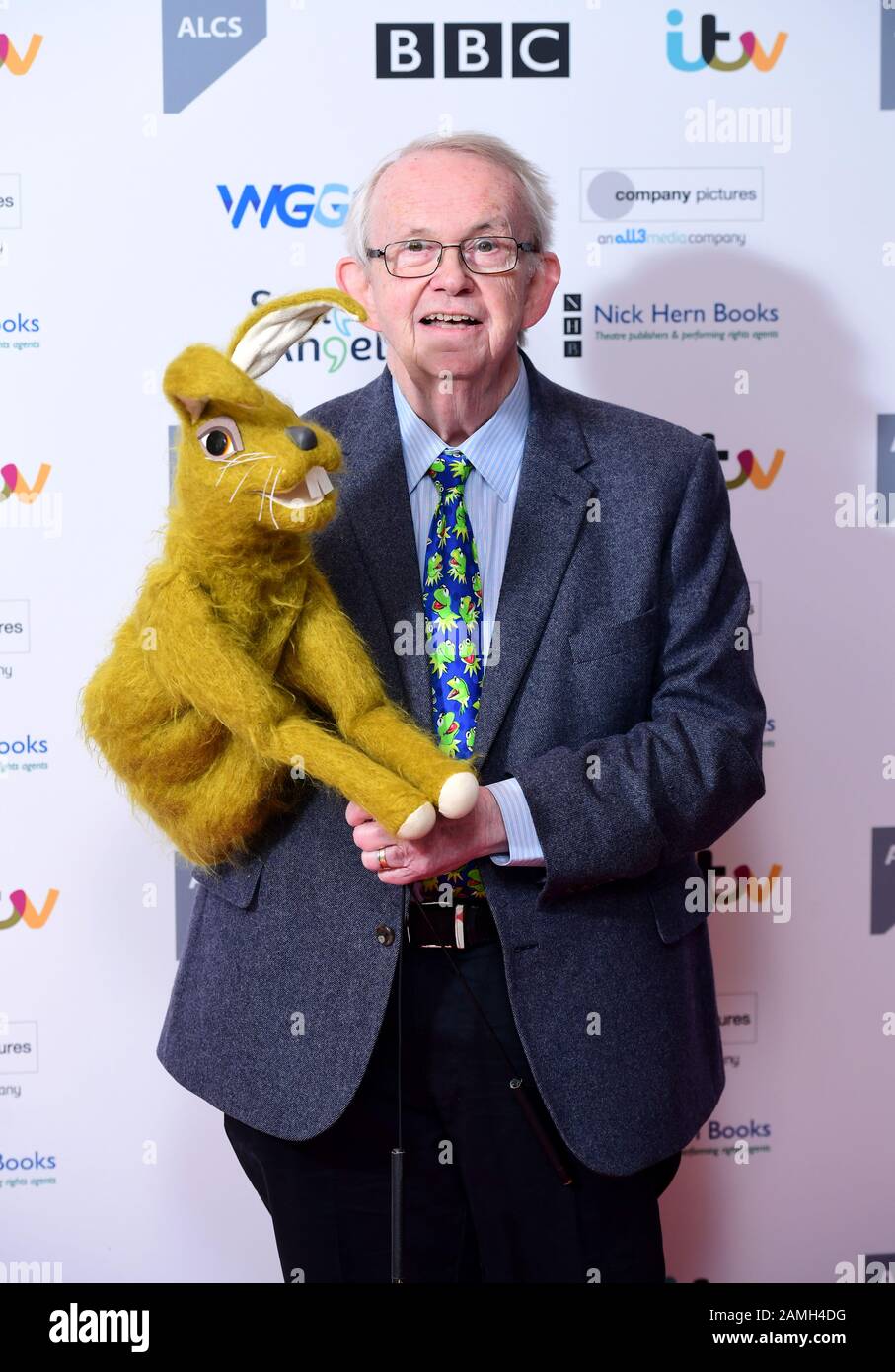 Nigel Plaskitt with Harley Hare arrives at The Writers' Guild Awards 2020 held at the Royal ...