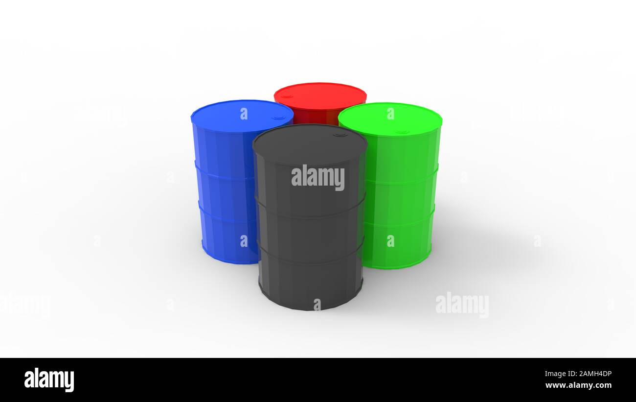 3d rendering of multiple oil barrels isolated in a studio background ...