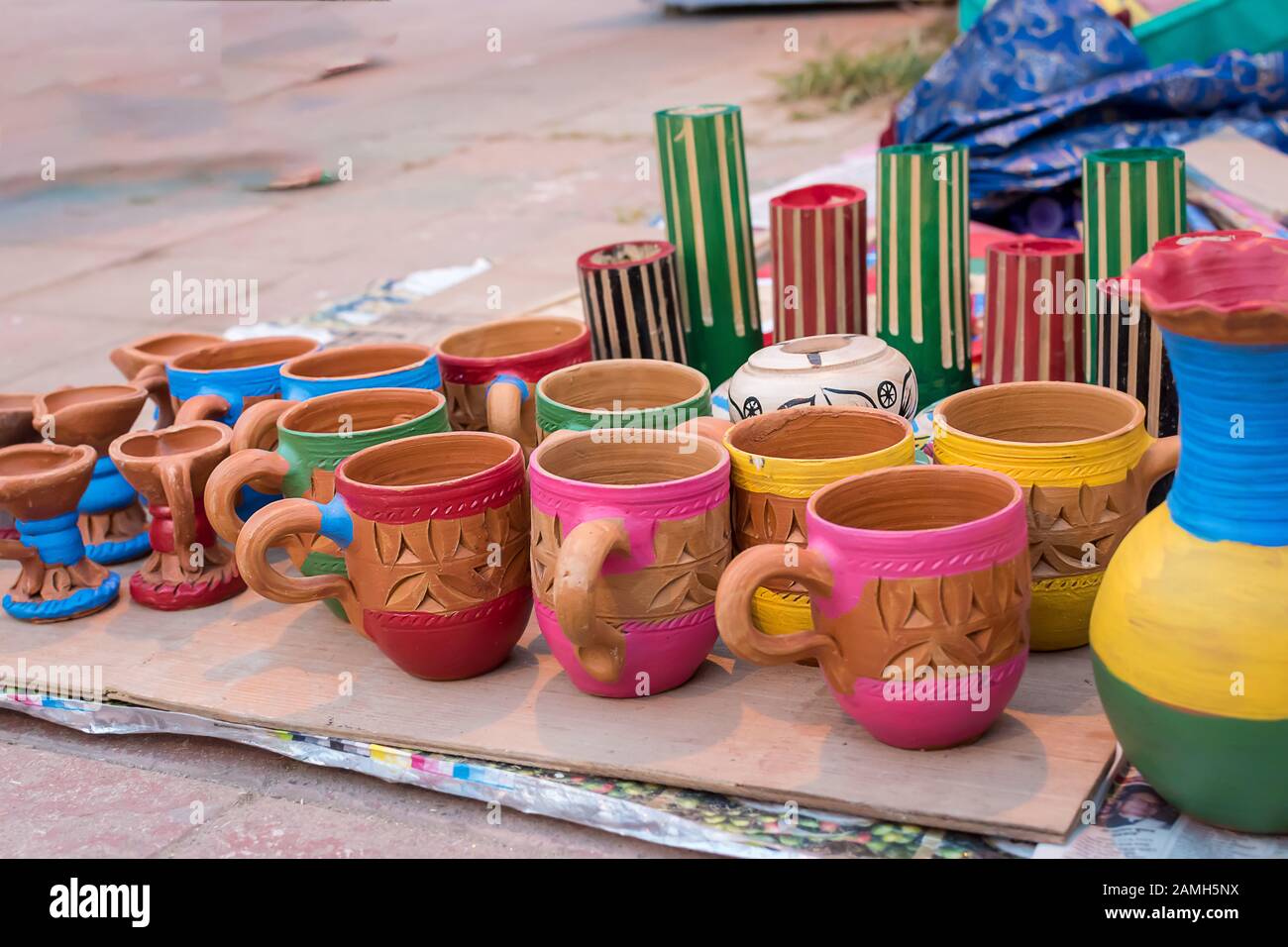 Indian traditional handmade clay potsisolated on blurred background are ...