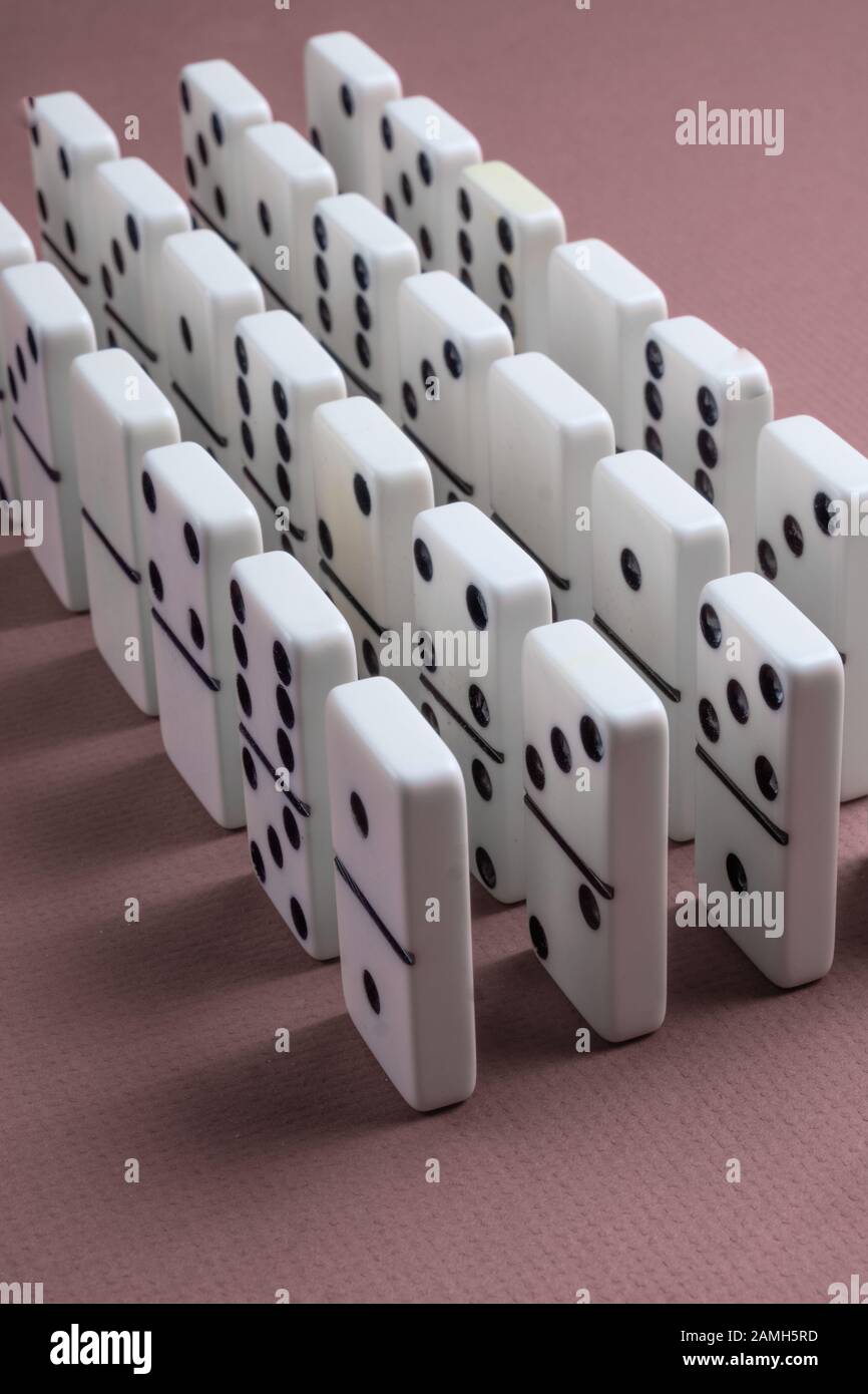 Domino tiles set used for the table game of Dominos. Tiles arranged in ...
