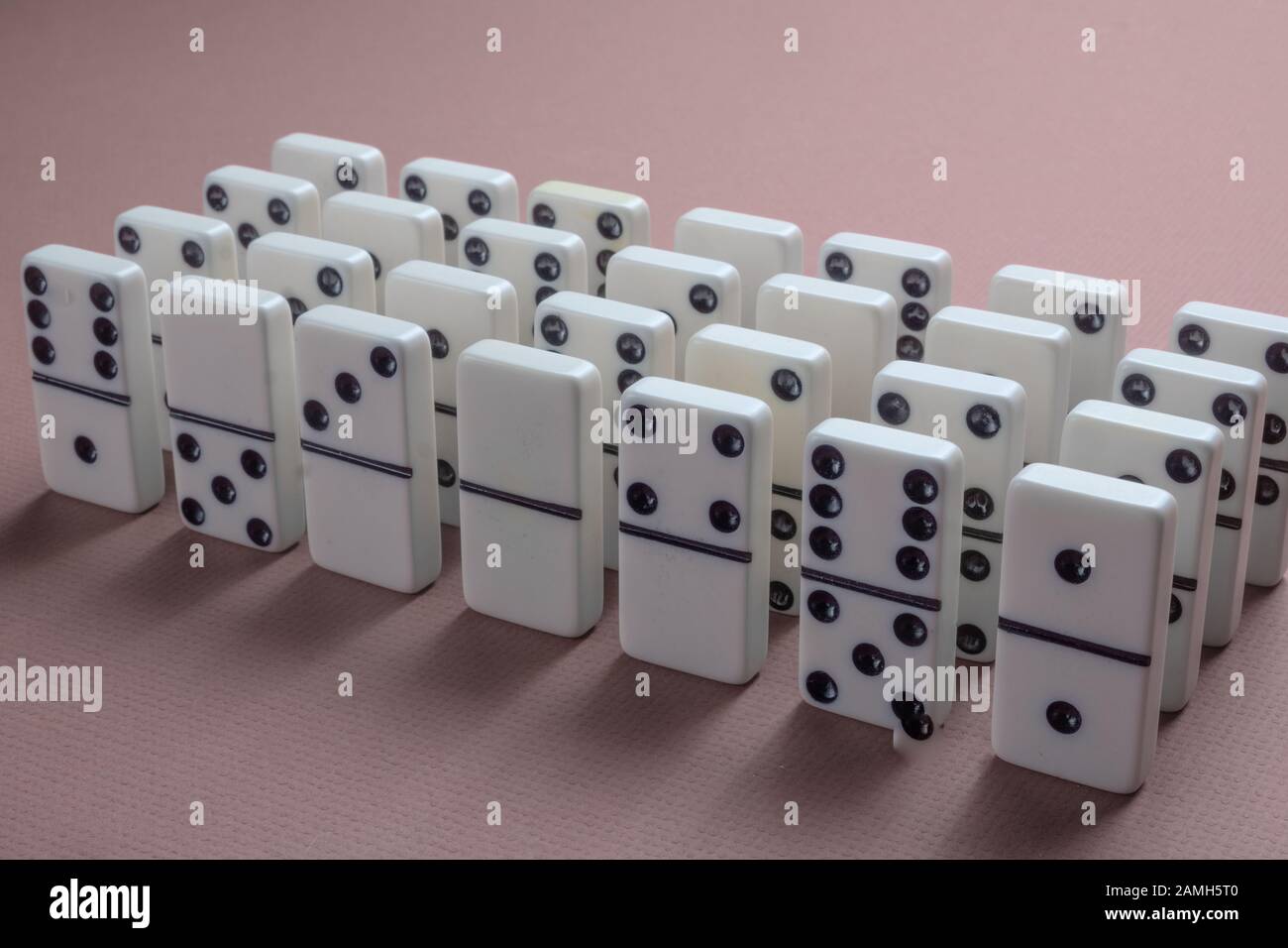 Domino tiles set used for the table game of Dominos. Tiles arranged in ...